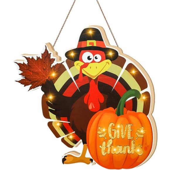 Accents | 132 Inch Give Thanks Turkey Wooden Hanging Decor Battery ...